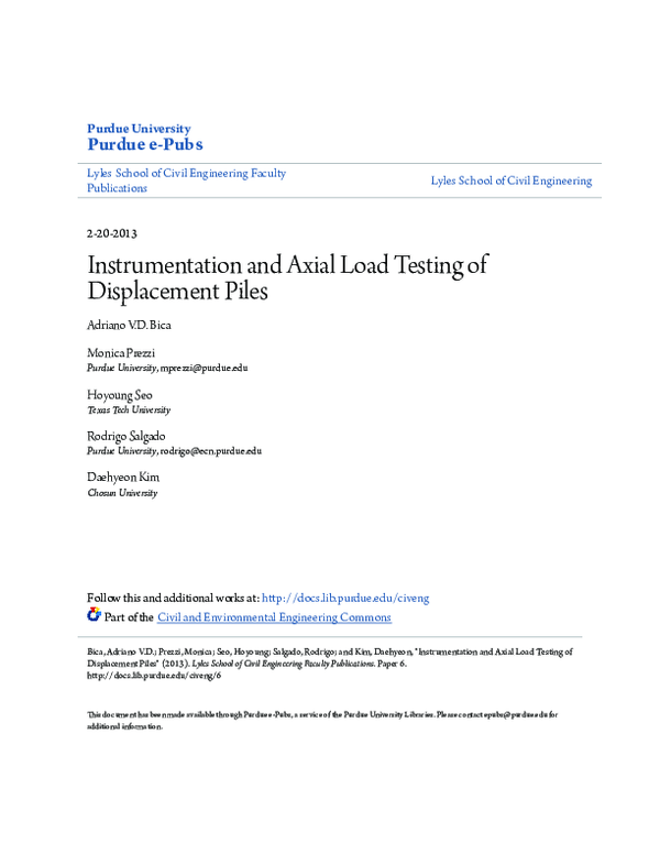 (PDF) Instrumentation and axial load testing of displacement piles