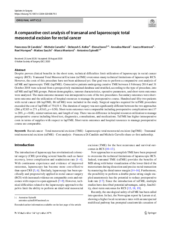 (PDF) A comparative cost analysis of transanal and laparoscopic total mesorectal excision for ...