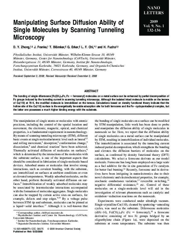 (PDF) Manipulating Surface Diffusion Ability of Single Molecules by Scanning Tunneling ...