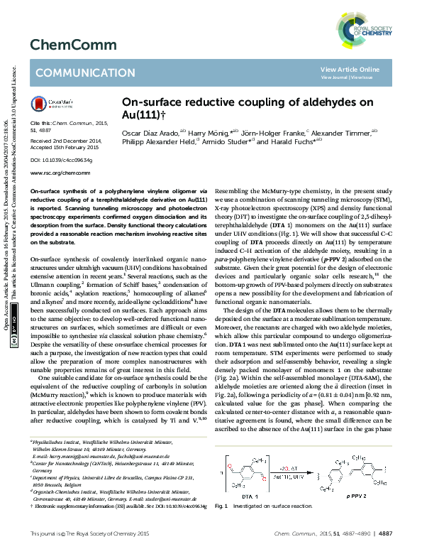 (PDF) On-Surface Reductive Coupling of Aldehydes on Au(111)