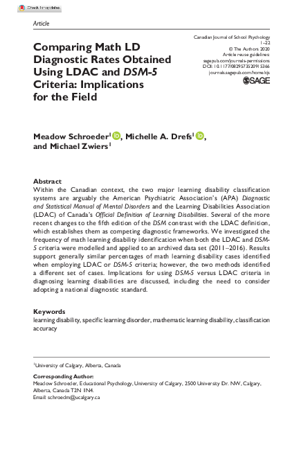 (PDF) Comparing Math LD Diagnostic Rates Obtained Using LDAC and DSM-5 ...