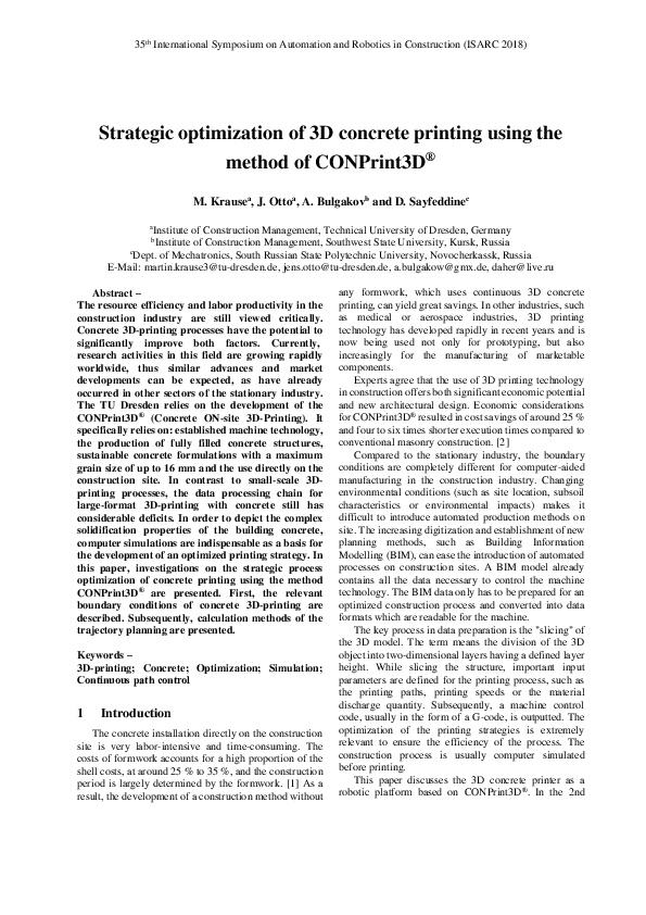 (PDF) Strategic Optimization of 3D-Concrete-Printing Using the Method of CONPrint3D®