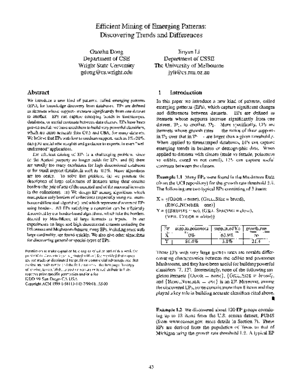 (PDF) Efficient mining of emerging patterns