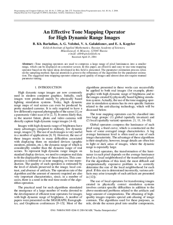 Pdf An Effective Tone Mapping Operator For High Dynamic Range Images