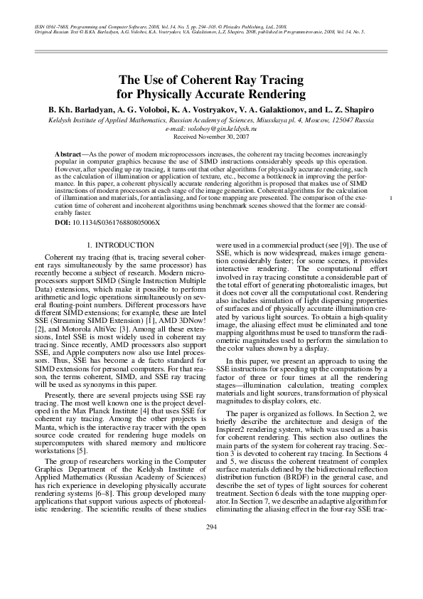 (PDF) The use of coherent ray tracing for physically accurate rendering