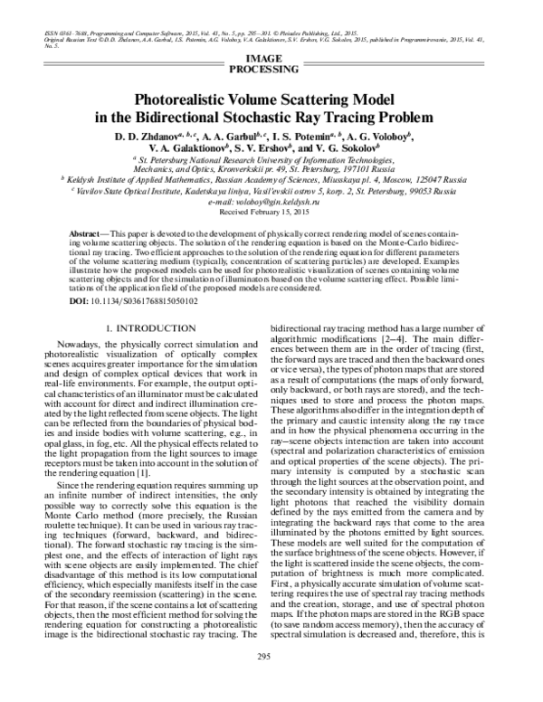 (PDF) Photorealistic volume scattering model in the bidirectional stochastic ray tracing problem
