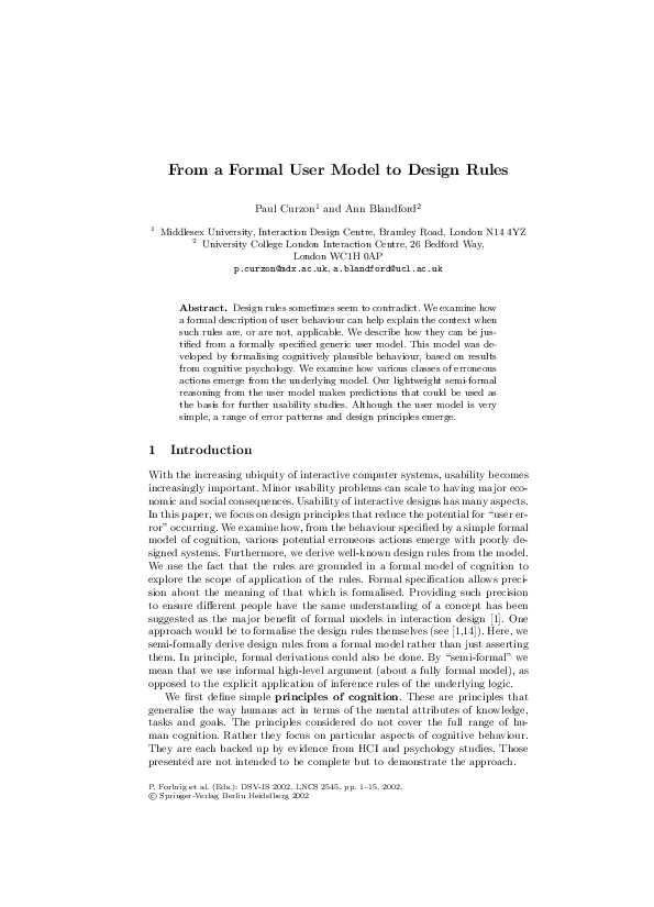 (PDF) From a Formal User Model to Design Rules