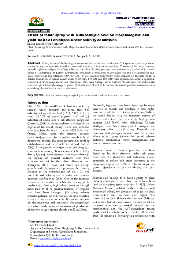 (PDF) Effect of foliar spray with sulfosalicylic acid on morphological ...