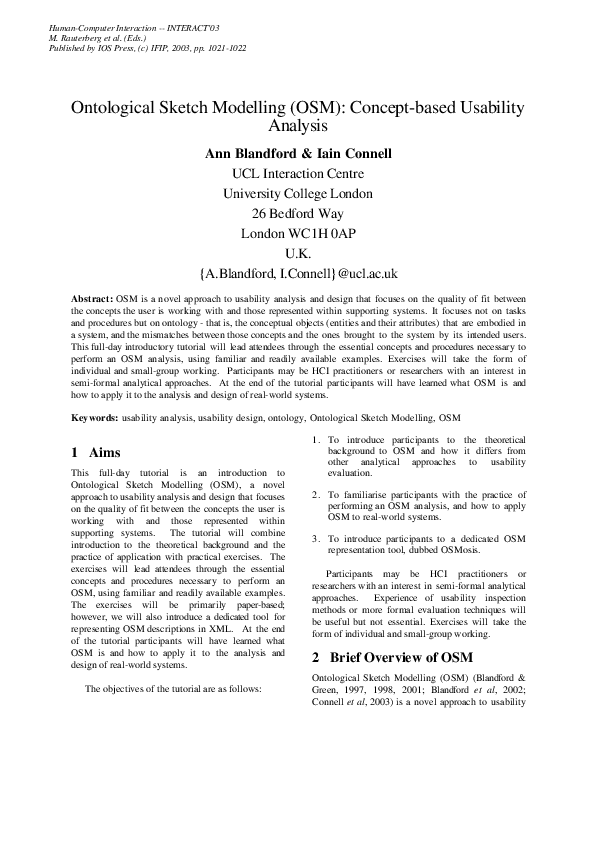 (PDF) Ontological Sketch Modelling (OSM): Concept-based Usability Analysis