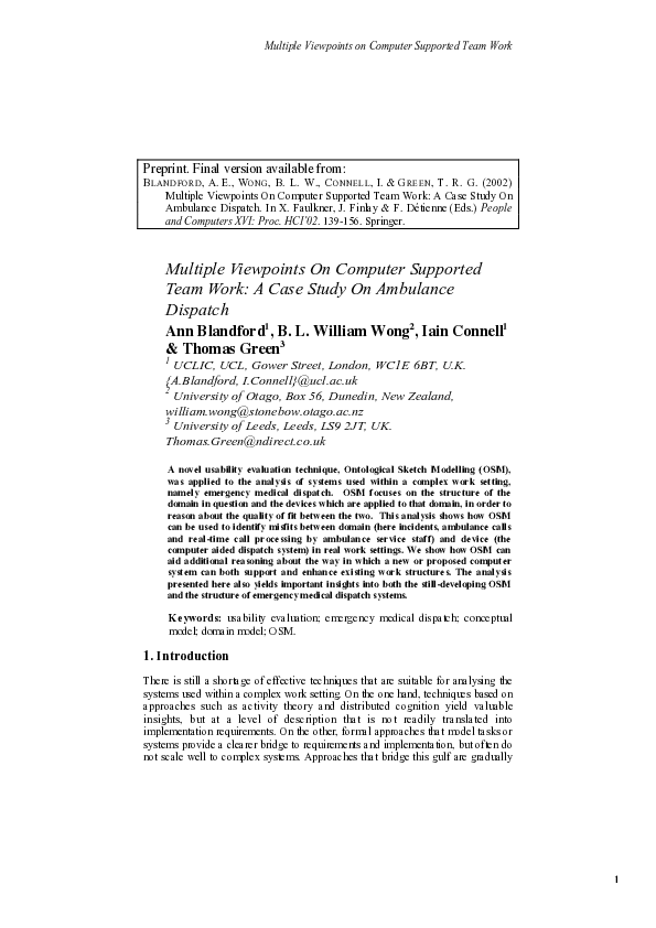 (PDF) Multiple Viewpoints on Computer Supported Team Work: A Case Study ...