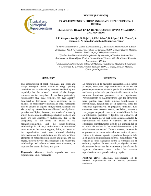 (PDF) Trace Elements in Sheep and Goats Reproduction: A Review