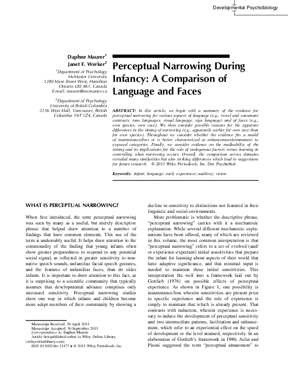 (PDF) Perceptual narrowing during infancy: A comparison of language and ...