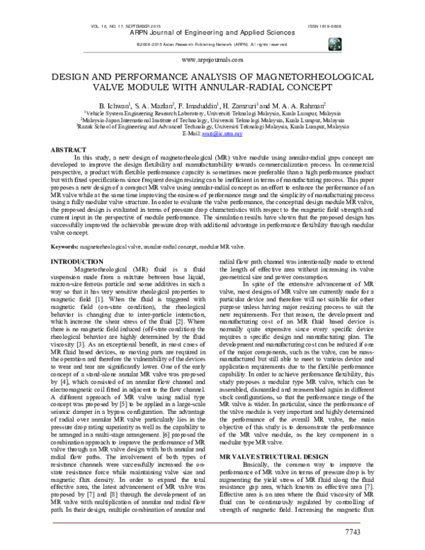 (PDF) Design and performance analysis of magnetorheological valve ...