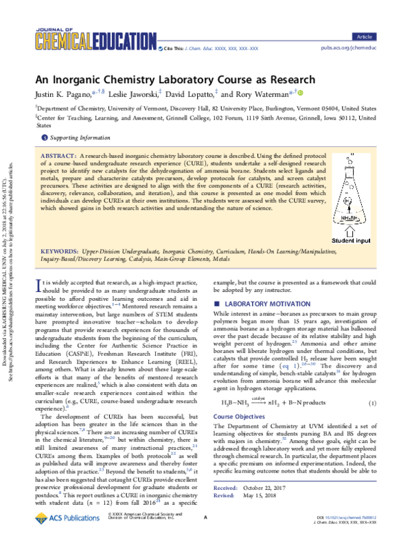 (PDF) An Inorganic Chemistry Laboratory Course as Research