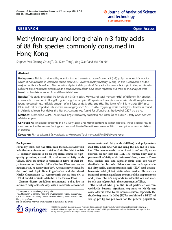(PDF) Methylmercury and long-chain n-3 fatty acids of 88 fish species ...