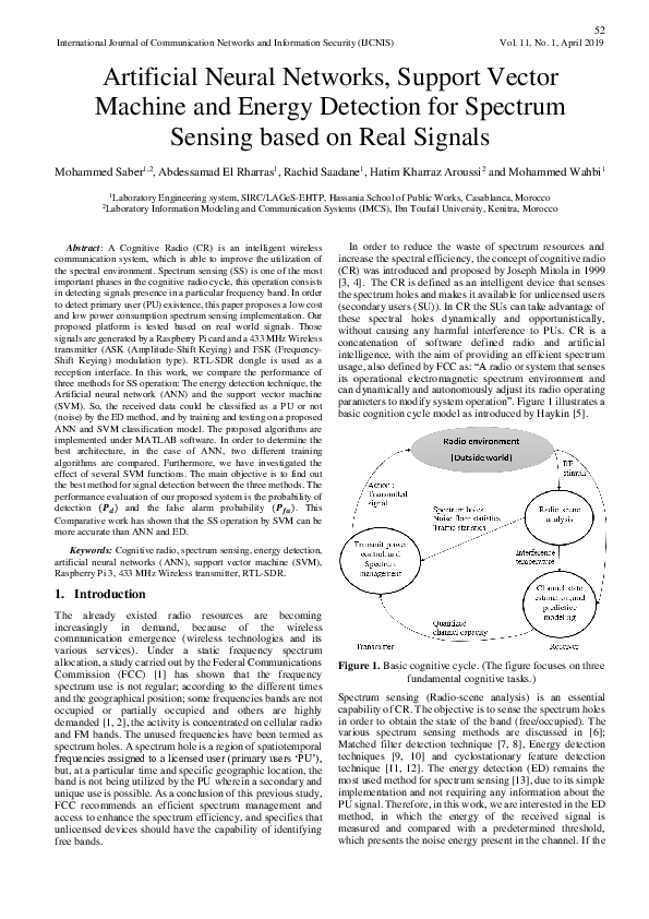 (PDF) Artificial Neural Networks, Support Vector Machine And Energy Detection For Spectrum ...
