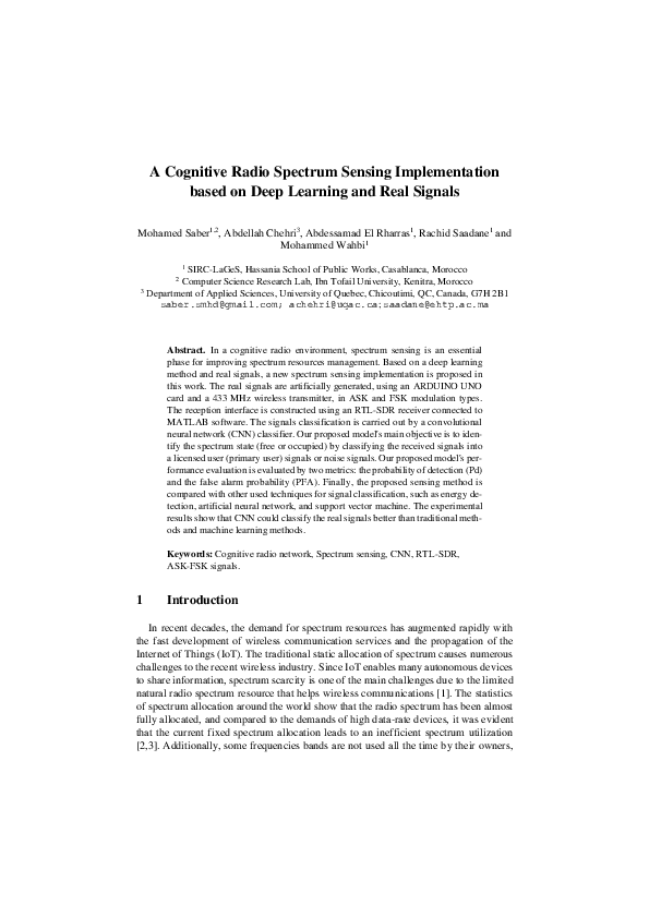 (PDF) A Cognitive Radio Spectrum Sensing Implementation Based on Deep Learning and Real Signals
