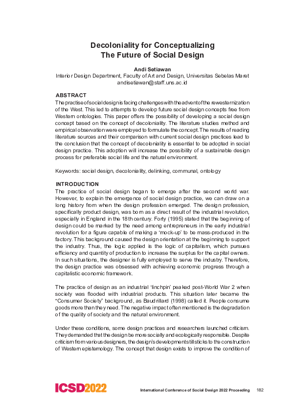 (PDF) Decoloniality for Conceptualizing The Future of Social Design