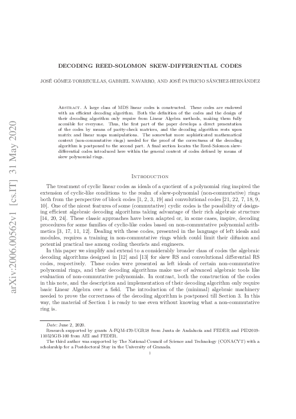 Pdf Decoding Reed Solomon Skew Differential Codes José Gómez