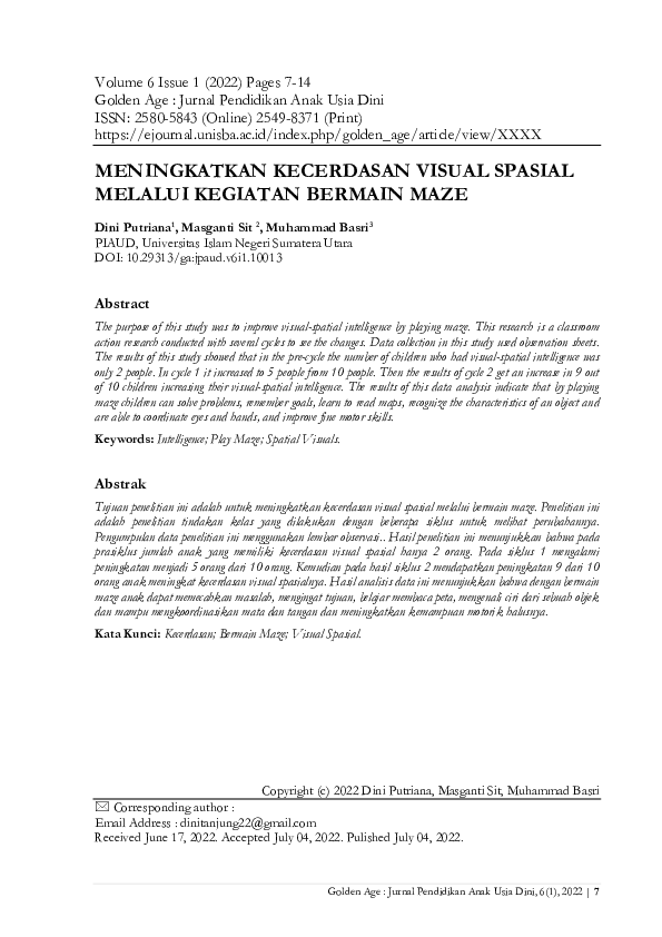 (PDF) Meningkatkan Kecerdasan Visual Spasial Melalui Kegiatan Bermain Maze | MASGANTI SIT ...