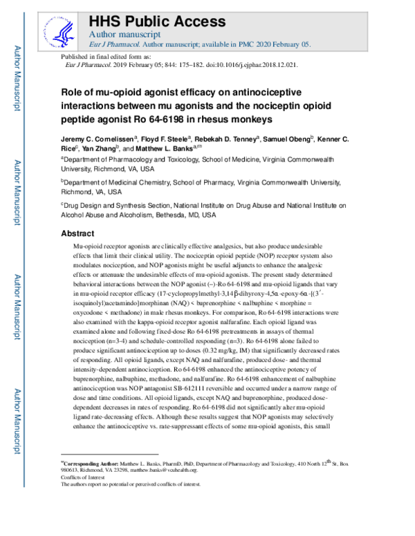 (PDF) Role of mu-opioid agonist efficacy on antinociceptive ...