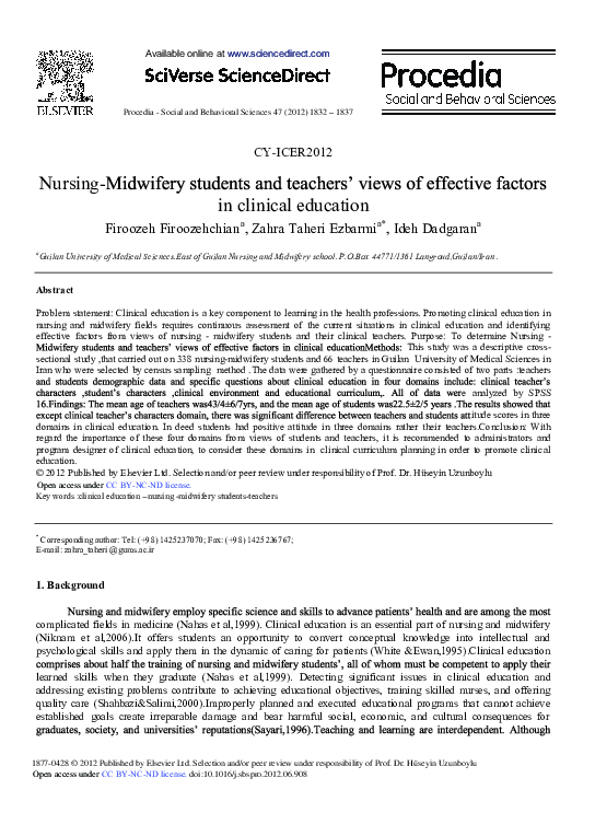 (PDF) Nursing-Midwifery Students and Teachers’ Views of Effective Factors in Clinical Education