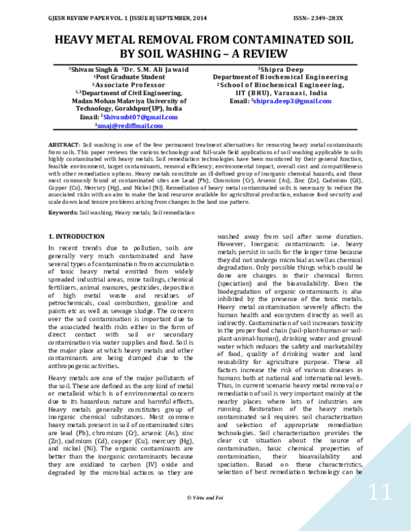 (PDF) Heavy Metal Removal from Contaminated Soil by Soil Washing – a Review