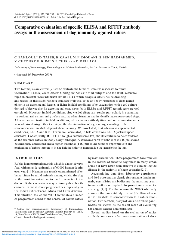 (PDF) Comparative evaluation of specific ELISA and RFFIT antibody ...