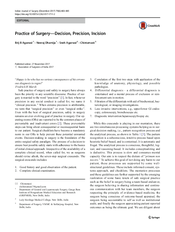 (PDF) Practice of Surgery-Decision, Precision, Incision