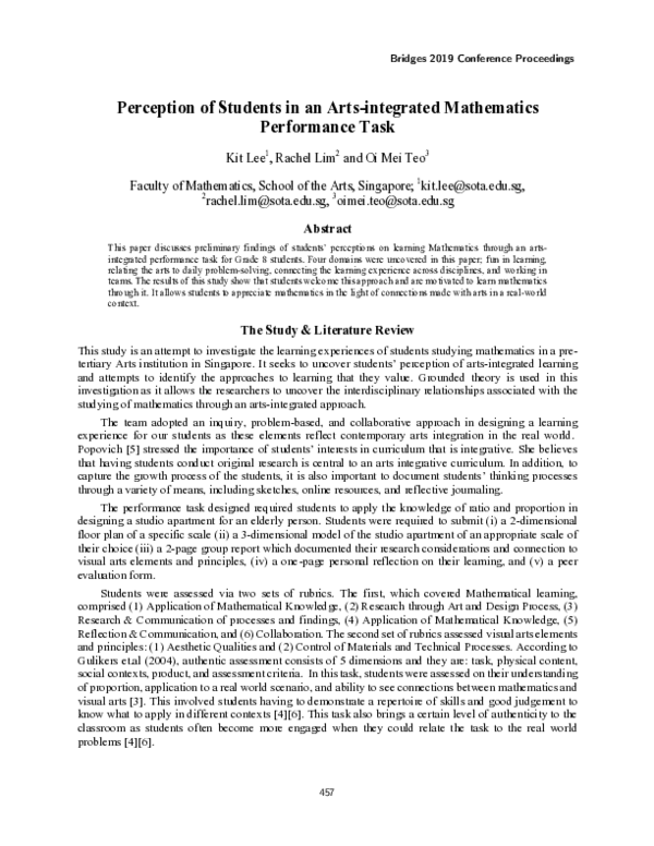 (PDF) Perception of Students in an Arts-integrated Mathematics ...