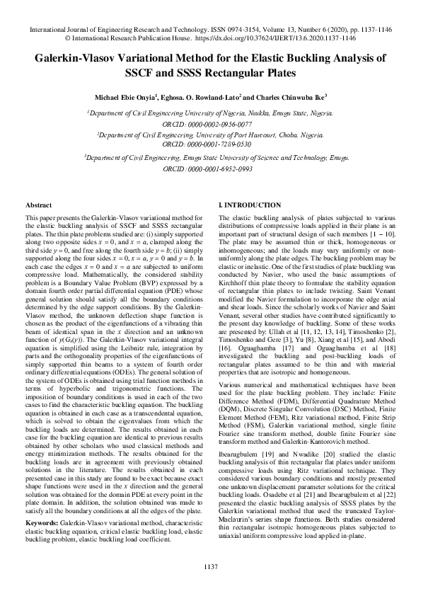 (PDF) Galerkin-Vlasov Variational Method for the Elastic Buckling ...