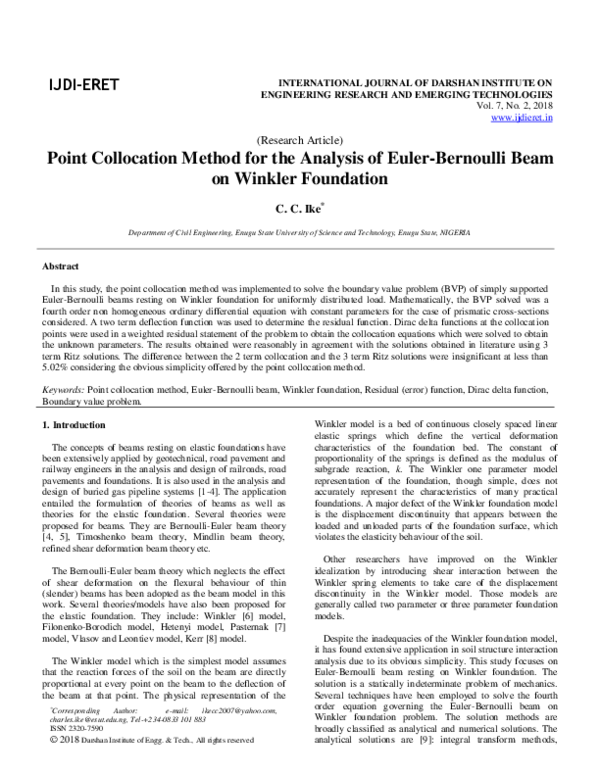(PDF) Point Collocation Method for the Analysis of Euler-Bernoulli Beam on Winkler Foundation