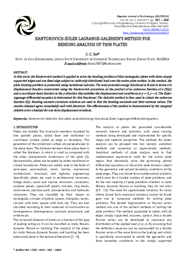 (PDF) Kantorovich-Euler Lagrange-Galerkin’s method for bending analysis ...