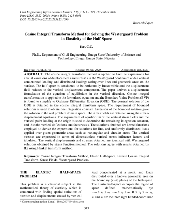 (PDF) Cosine Integral Transform Method for Solving the Westergaard Problem in Elasticity of the ...