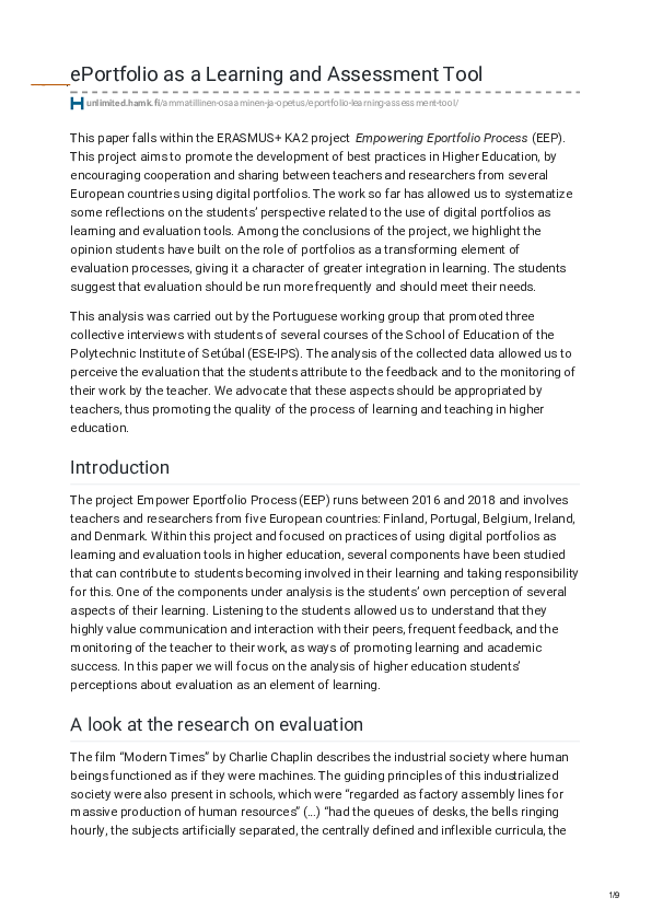 (PDF) ePortfolio as a learning and assessment tool