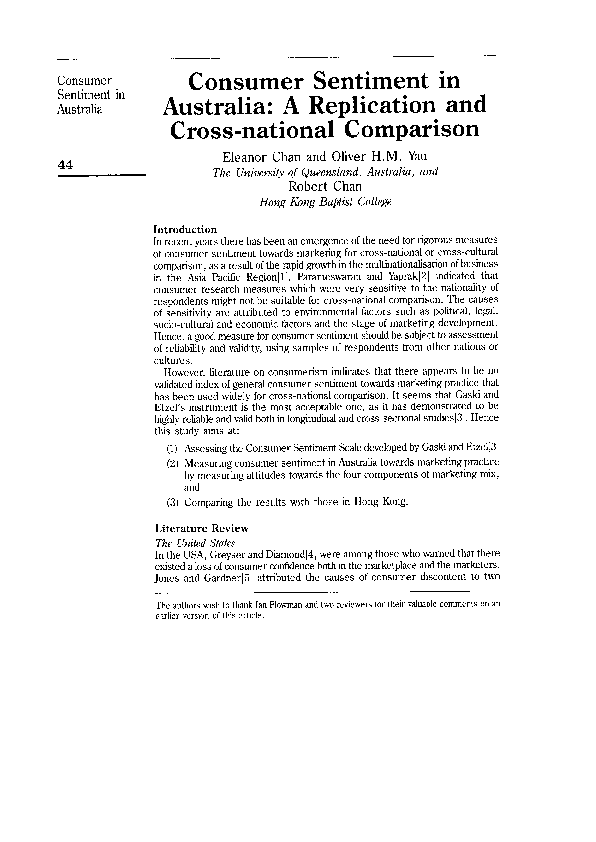 (PDF) Consumer Sentiment in Australia: A Replication and Cross‐national ...