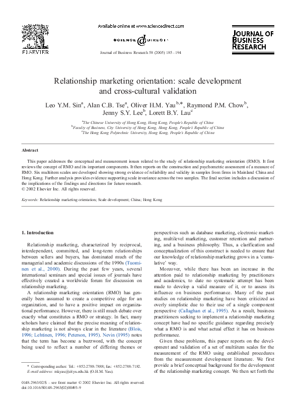 (PDF) Relationship marketing orientation: scale development and cross ...