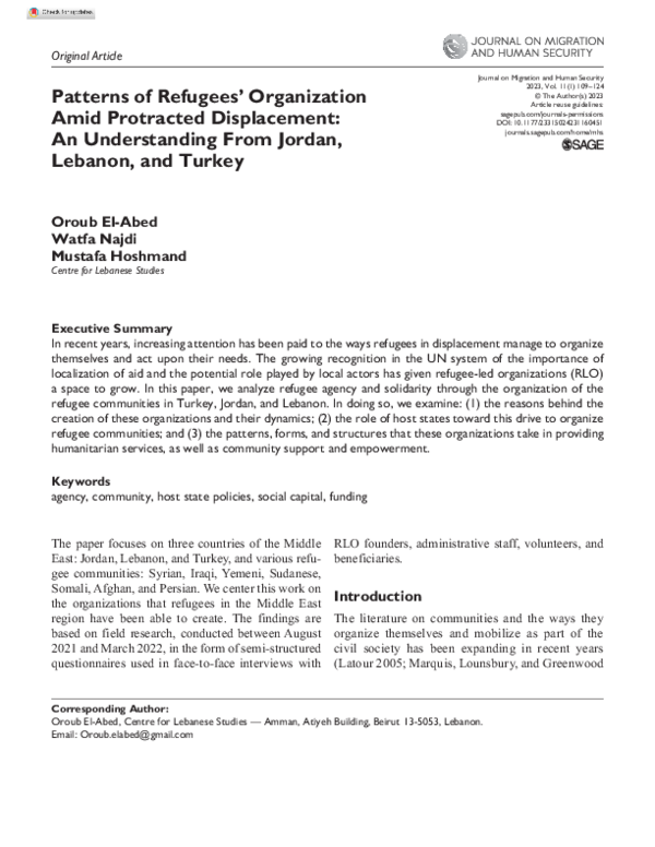 (PDF) Patterns of Refugees’ Organization Amid Protracted Displacement ...