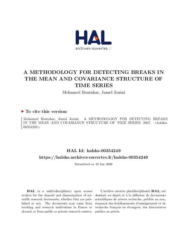 (PDF) A Methodology for Detecting Breaks in the Mean and Covariance Structure of Time Series