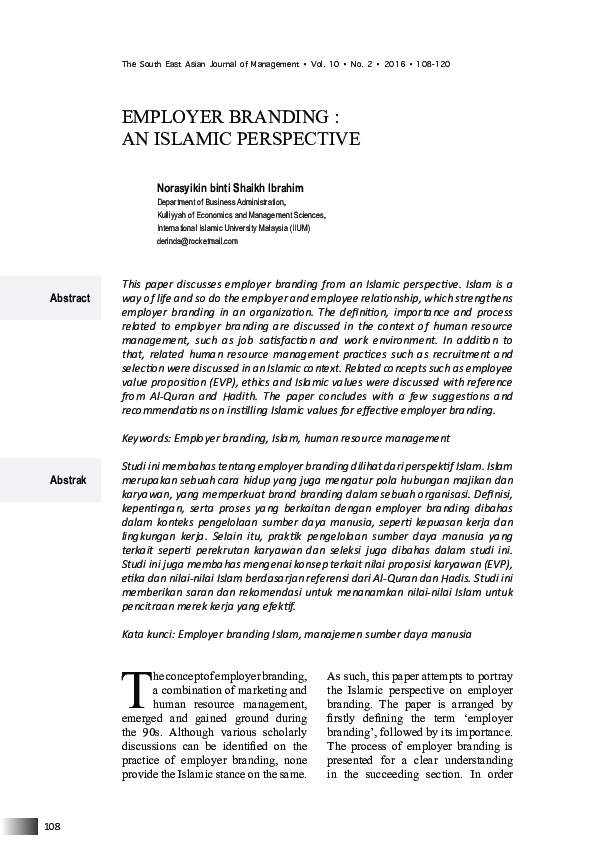 (PDF) Employer Branding: An Islamic Perspective
