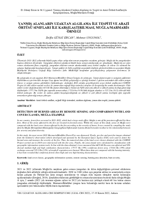 (PDF) Yanmiş Alanlarin Uzaktan Algilama İle Tespi̇ti̇ Ve Arazi̇ Örtüsü ...