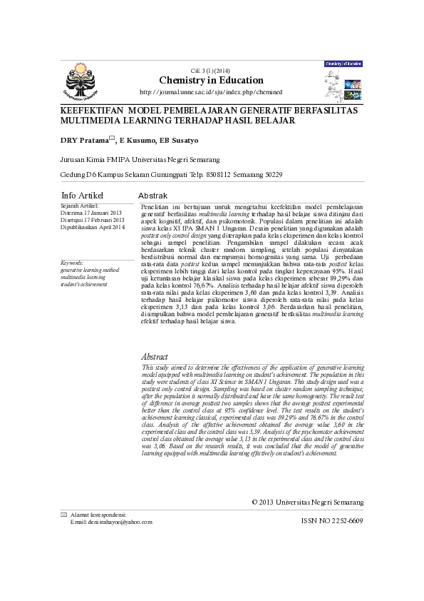 (PDF) Keefektifan Model Pembelajaran Generatif Berfasilitas Multimedia Learning Terhadap Hasil ...