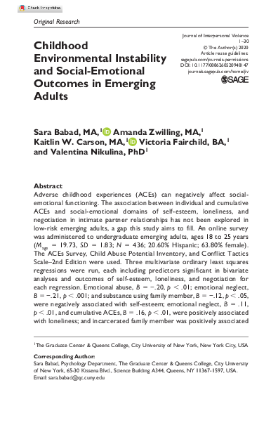 (PDF) Childhood Environmental Instability and Social-Emotional Outcomes ...