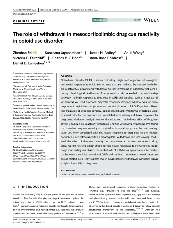 (PDF) The role of withdrawal in mesocorticolimbic drug cue reactivity ...
