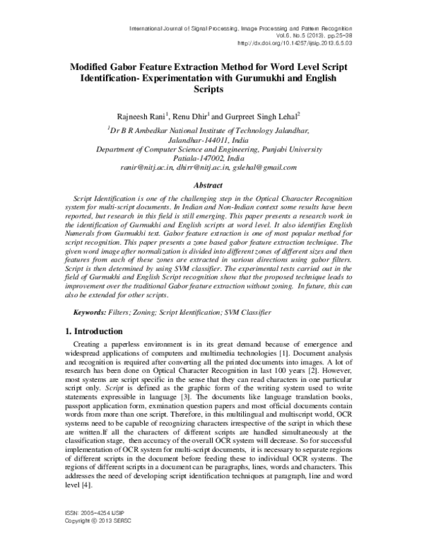 Pdf Modified Gabor Feature Extraction Method For Word Level Script