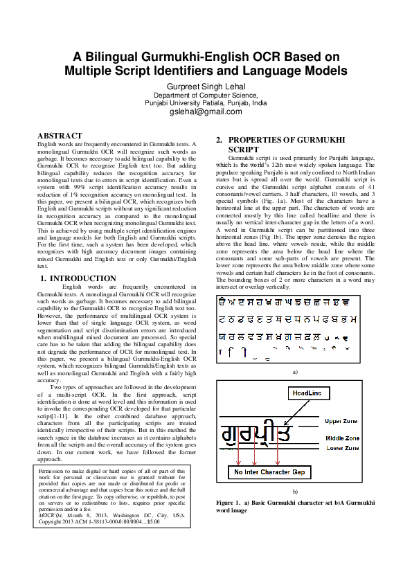 (PDF) A bilingual Gurmukhi-English OCR based on multiple script ...