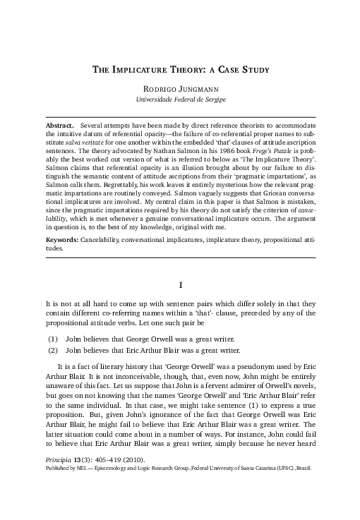 (PDF) The implicature theory: a case study