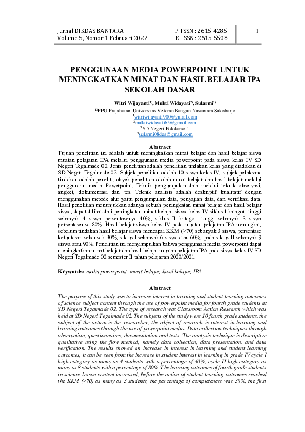 (PDF) Penggunaan Media Powerpoint Untuk Meningkatkan Minat Dan Hasil Belajar Ipa Sekolah Dasar