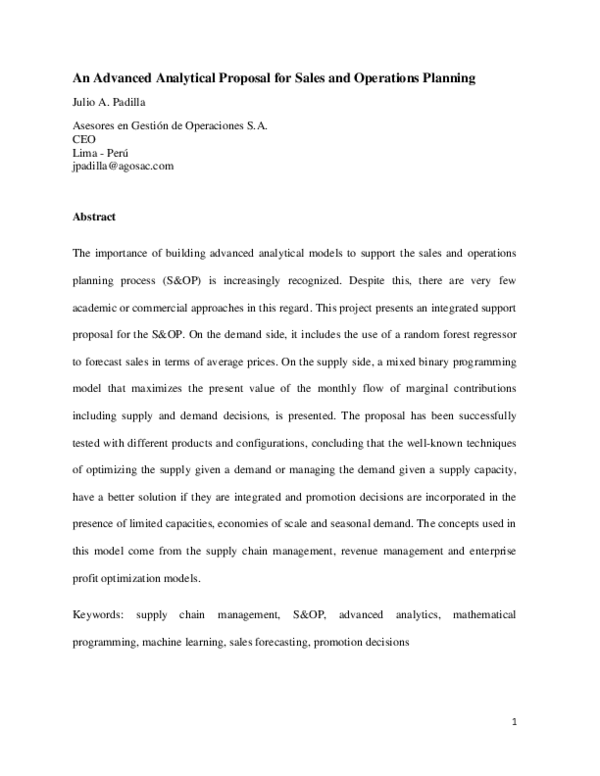 (PDF) An Advanced Analytical Proposal for Sales and Operations Planning