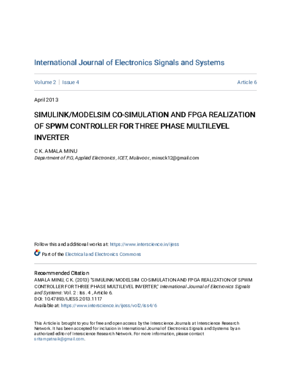 (PDF) Simulink/Modelsim Co-Simulation and Fpga Realization of SPWM Controller for Three Phase ...